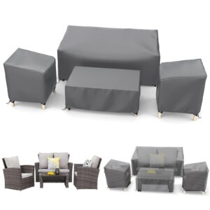 startwo patio furniture covers 4 piece set outdoor furniture covers waterproof, heavy duty 600d patio furniture set cover for chairs, couch, table coffee, grey