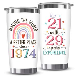 zagkoo 50th birthday gifts for her, women 1974-50th birthday decorations, cool 50 year old gifts, making world better since 1974 - funny happy turning 50 gifts for sister, friend - 20oz tumbler cup