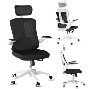 balmstar desk office chair, ergonomic comfy office chairs, high back gaming chair with wheels, home mesh computer chair-350lbs capacity, lumbar support, adjustable headrest, flip-up armres