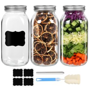 szuah 3 pack large mason jars 64 oz wide mouth, half gallon mason jar with lids and band, canning jars for canning & storing, labels & brusher included