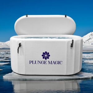 plunge magic ultimate cold plunge tub inflatable ice bath tub with cover for athletes portable & xxl size, water chiller compatible (white-elongated)