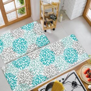 framics boho kitchen rugs sets of 2 bohemian teal kitchen rugs non slip washable pvc waterproof kitchen floor mat cushioned anti fatigue kitchen mats for floor, 17" x 30" + 17" x 47"