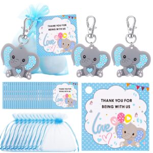 40 sets baby shower favors for boys, guests gifts including elephant keychains decorations, drawstring bags, thank you cards