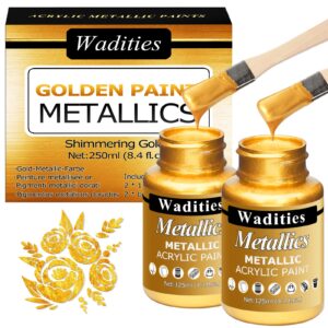 wadities acrylic paint metallic gold, 250ml gold leaf paint for art painting, ideal for canvas, wood, clay, fabric, ceramic, stone, glass craft supplies