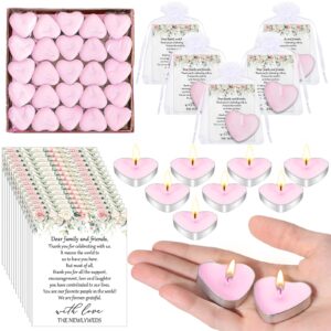 threlaco 100 sets wedding gifts for guests 100 heart shaped candles mini candles wedding candle gifts for guests 100 thank you cards and organza bags for wedding party favors (love, pink)