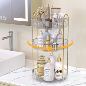 jnfuz 360° rotating skincare organizers, 9" 3 tier perfume makeup organizer bathroom counter organizer storage spinning countertop makeup organizers for vanity, cosmetics rack for dresser