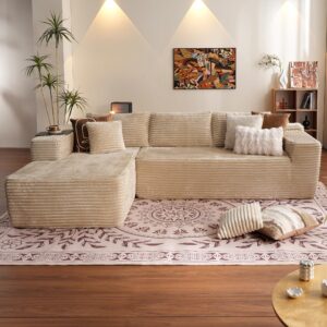 ovios 104" cloud sectional couch with l-shape chaise,modern modular sofa with deep seat, upholstered couches for living room bedroom,no assembly required, beige (plush corduroy fabric)