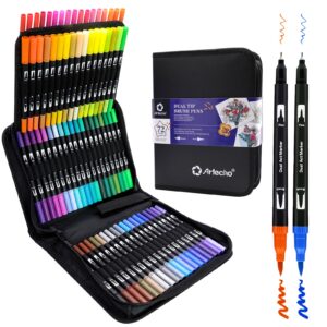 artecho 72 colors markers for adult coloring books no bleeding, dual tip markers for school, fine and brush tip markers for adults coloring books, calligraphy, drawing, sketching