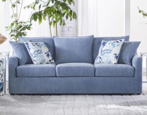 new classic furniture sylvie polyester 3-seater sofa couch with 4 accent pillows, blue slate