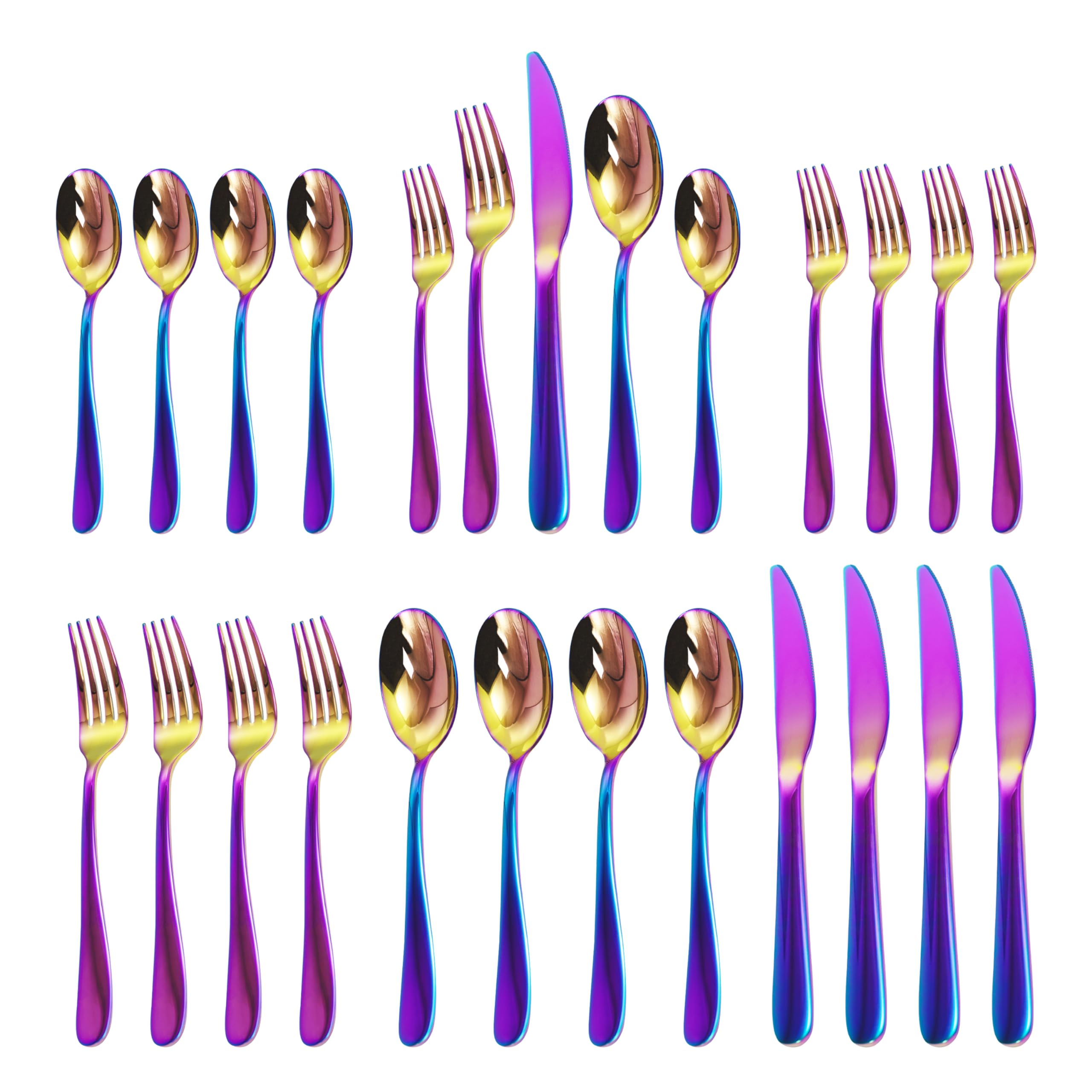 Silverware Set,20 Piece Stainless Steel Silverware Set For 4,Stainless Steel Flatware Set for Home, Kitchen, Mirror Polished&Dishwasher Safe (Rock Style, Colorful)