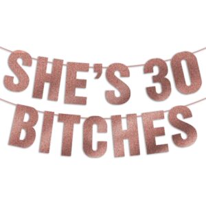 junyruny 30th birthday banner- rose gold glitter , 30th birthday party decorations for women, 30th birthday decorations for her, dirty thirty birthday decor, funny 30th birthday sign, 30th birthday gifts for her