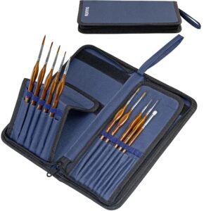 dugato paint brush holder & organizer 5.4x10.7 inches, blue canvas bag for brushes up to 9.3" length, case brush with 15 slots, artist brush carrying case/w pop-up flaps (brush not included) – blue