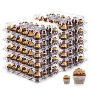 nplux 24 count mini cupcake containers 15 pack cupcake holder with detachable tall dome lids mini plastic stackable cupcake boxes for 360 cupcakes, bpa free