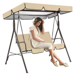 patio swing parts, swing canopy replacement with seat cover 2pcs/set waterproof outdoor swing canopy uv protection oxford cloth porch swing canopy replacement, beige