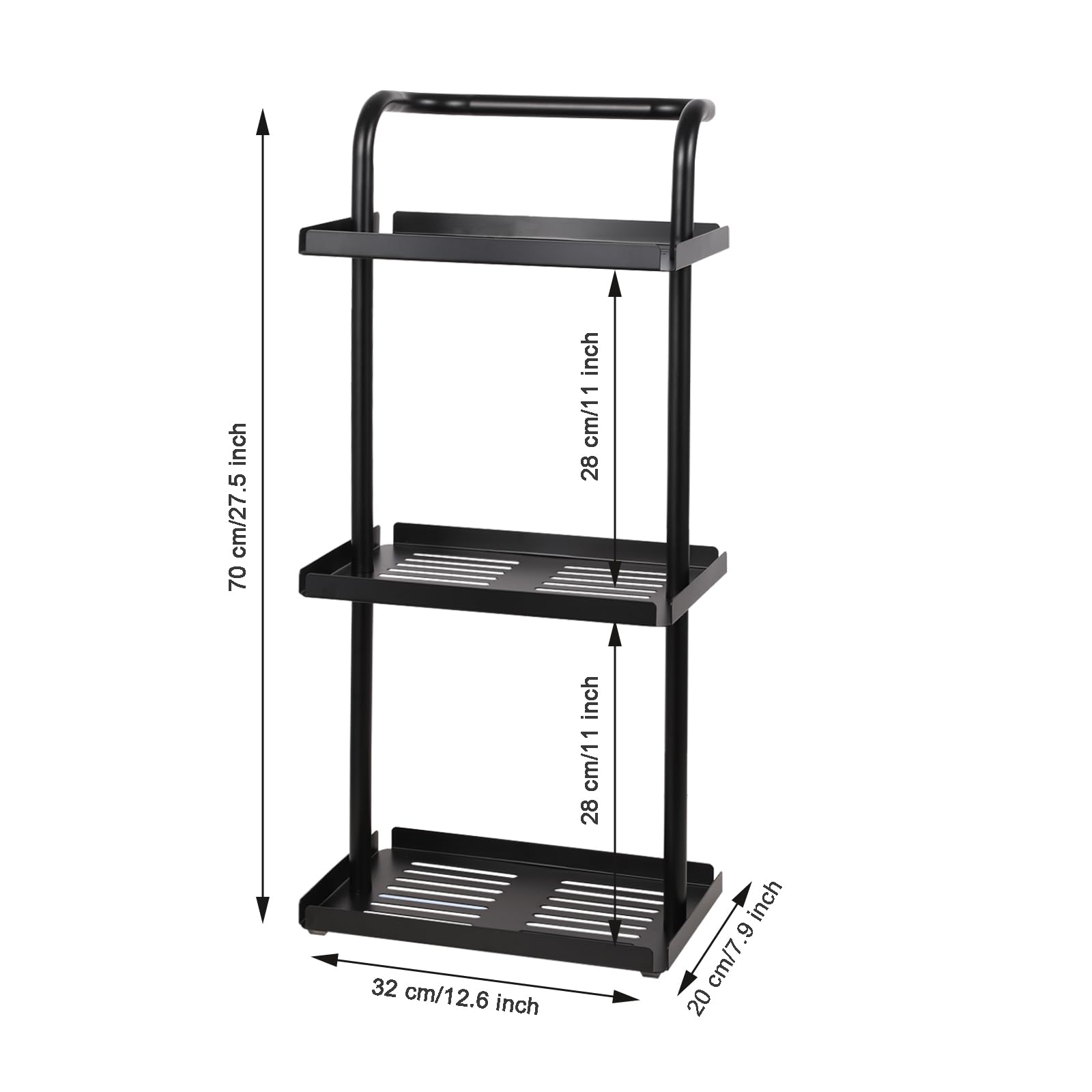 Xiarnotogi Standing Shower Caddy Corner, 3 Tier Bathroom Organizer Shelf with Handle, Storage Shelf, Stand Up Metal Basket Rack for Inside Bathroom, Kitchen, Laundry Room (Matte Black)