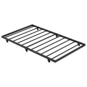 twin-trundle-bed-frame - roll out with lockable wheels,heavy duty metal steel frame,easy to assemble(black)