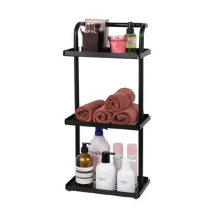 xiarnotogi standing shower caddy corner, 3 tier bathroom organizer shelf with handle, storage shelf, stand up metal basket rack for inside bathroom, kitchen, laundry room (matte black)