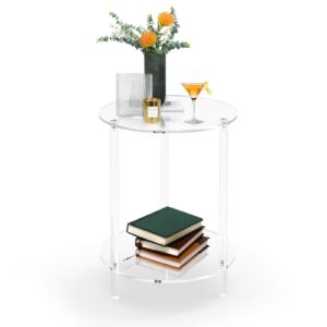 chonovo clear acrylic round side table for small spaces, acrylic clear coffee/end/bedside table,2-tier acrylic nightsand/furniture for living room, bedroom, bathroom, garden, office