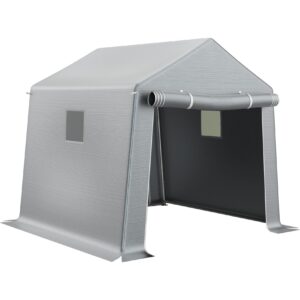 mestyl 10x10 ft heavy duty carport outdoor storage shed with roll-up zipper door and ventilated windows,waterproof and uv resistant portable garage,motorcycle atv bike tent shelter garden tools,gray