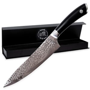 hacienda art & home chef knife 8 inch, hammered steel, ultra sharp professional high carbon stainless steel knife for home & restaurant, gift quality box – perfect for home, chefs, and gifts