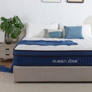 queen rose twin size 12inch mattress bed in a box, pillow top gel memory foam mattress for kids, hybrid mattress with individually wrapped pocket coils innerspring