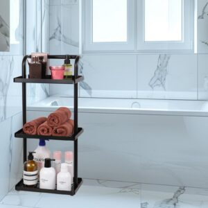 Xiarnotogi Standing Shower Caddy Corner, 3 Tier Bathroom Organizer Shelf with Handle, Storage Shelf, Stand Up Metal Basket Rack for Inside Bathroom, Kitchen, Laundry Room (Matte Black)