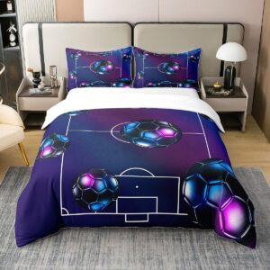 feelyou football duvet cover 100% cotton twin size rugby sports reversible bedding set for ultra soft soccer ball game comforter cover set blue purple bedspread cover room decor bedclothes zipper