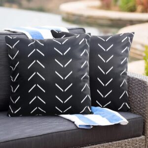 adabana outdoor waterproof throw pillow covers 16x16 inch black and white decorative boho pillows cover set of 2 for patio garden porch