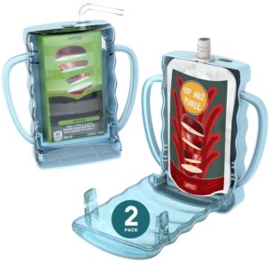 dinneractive sip wiz - baby pouch holder no squeeze pouch food pouches & juice box holder - anti-squeeze yogurt pouch reusable toddler essentials 2 pack