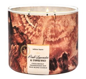 bath + body works pink lavender + espresso candle - 3 wick scented candle w/white metal lid - 14.5 ounces