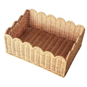 scalloped edge basket, wicker storage baskets, hand woven baskets for shelves,natural baskets for organizing (m-14" l x 10.5" w x 6" h)