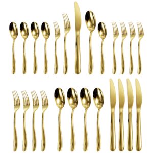 20-piece gold silverware set with dinner knvies,gold flatware set for 4,food-grade stainless steel tableware cutlery set,mirror polished & dishwasher safe