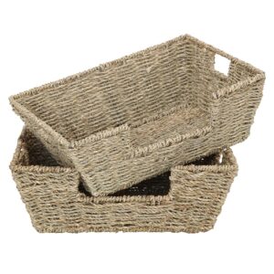 weavelyrics [2-pack] seagrass storage baskets, handwoven trapezoid baskets, wicker baskets with built-in handles, wicker baskets for shelves, counter organizing, kitchen, bathroom or bedroom