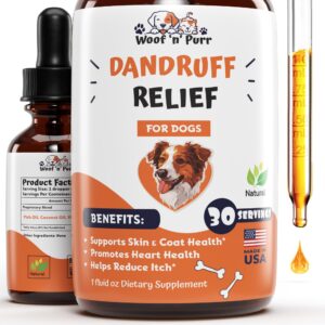 natural dog dandruff treatment - supports a health skin & coat, & dandruff relief - dog dry skin - dog dry skin treatment - dog skin and coat supplement - skin and coat supplement for dogs - 1 fl oz