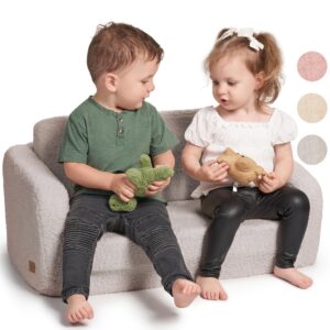 sturdy kids couch and chair for fun play time or comfy lounging - the perfect 2 in 1 toddler sofa easily unfolds into a super soft lounger - modern fold out chair for babies fits nicely with any decor