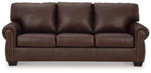 signature design by ashley colleton classic leather match sofa with nailheads, dark brown