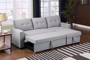 acqca 82" sectional sleeper sofa with pull out bed and chaise storage, l-shape reversible 3 seater couch with tufted backrest for living room,apartment,office,light gray