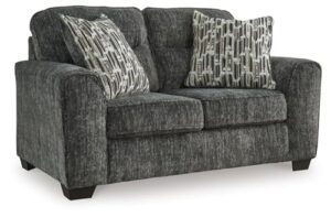 signature design by ashley lonoke modern loveseat with 2 accent pillows, gray