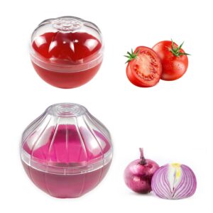 magicaleast 2pcs fruit and vegetable shaped savers onion and tomato storage containers for fridge vegetable crisper makes food stays fresh longer