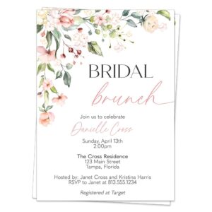 bridal shower invitation wedding shower invite bridal brunch floral flowers pink blush spring printed cards customized personalized cards (12 count)