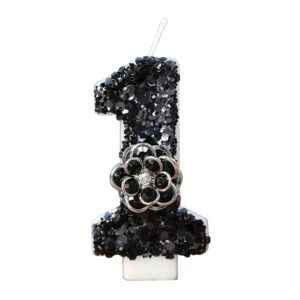 mactano numbers candles, birthday cake candle black sparkle glitter for wedding party decoration (number 1)