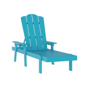 flash furniture sonora adjustable adirondack lounger with cup holder, commercial grade all-weather-weather indoor/outdoor recycled hdpe lounge chair, blue