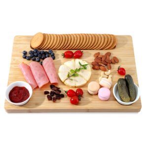 bamboo cheese boards cutting boards, hale oteir double sided steak serving board cheese board & cutting board with 2 bowls, charcuterie board for kitchen counter meat - housewarming gift