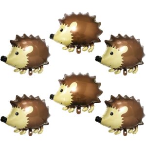 cartoon hedgehog balloon wildlife safari forest woodland party supplies for birthday baby bridal shower wedding holiday carnival, 6 pack cute walking hedgehog foil balloon jungle zoo animal balloon