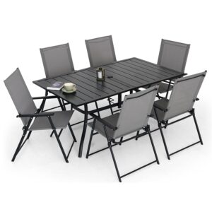 virvla 7 pieces folding patio dining set outdoor furniture with 6 patio folding chairs and rectangular table for yard, garden, porch and poolside - grey