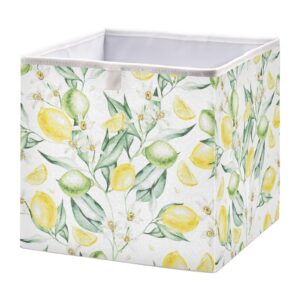 yegame cube storage box, lemon foldable fabric storage bin portable storage basket for book shelf closet laundry room nursery home office decor, 11x11x11in