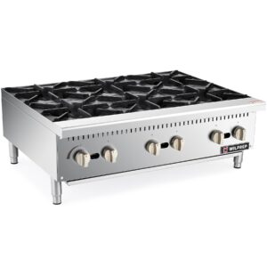 wilprep countertop gas range, 6 burner commercial hot plate with total 150000 btu, 36" natural gas range with propane conversion kit grates, stainless steel gas stove for restaurant kitchen