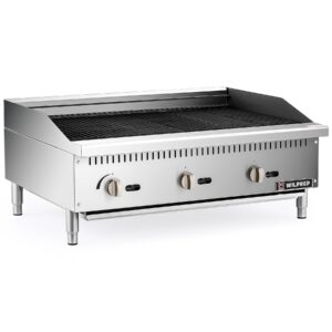 wilprep gas countertop radiant charbroiler, 36 in commercial radiant charbroiler with 3 35000 btu u-shaped burners & 6 cast iron grates, ng lpg compatible gas charbroiler for home commercial kitchen