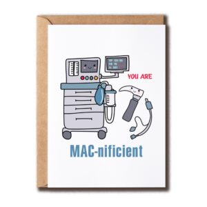 mhsdesigns you are mac-nificient card - greeting card for doctor - thank you card - cute therapist card - respiratory card, white