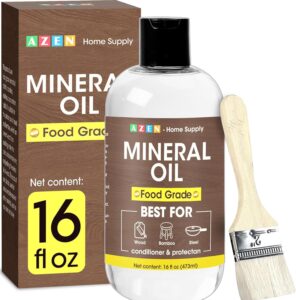 azen 16oz mineral oil, food grade cutting board oil, food grade mineral oil, mineral oil for wood cutting board, butcher block oil to protect and restore all wood (with brush)